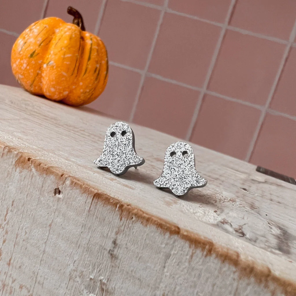 BOO! Glitter Resin Ghost Stud Earrings - Michigan Mama News